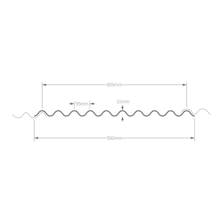 950mm x 2000mmm Guttapral K10 Corrugated (95mm x 31mm) Bitumen Roof ...